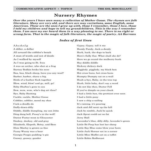 Nursery Rhymes Pdf