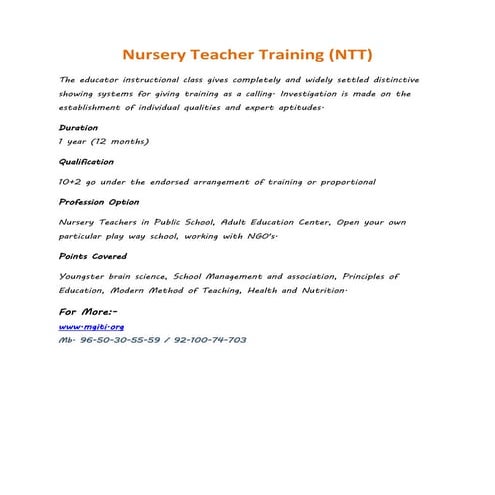 Nursery teacher training admission 2017 18 | PDF