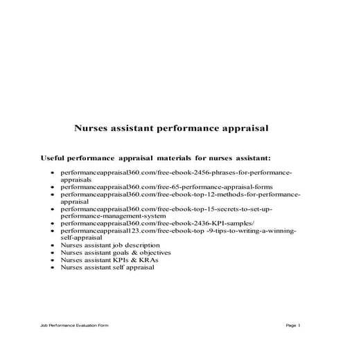 Nurses assistant performance appraisal | DOCX