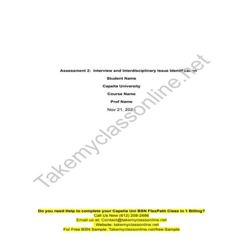 NURS FPX 4005 Assessment 2 Interview and Interdisciplinary Issue Identification.pdf