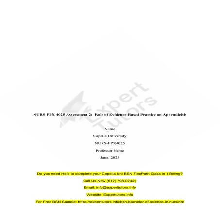 NURS FPX 4025 Assessment 2_ Role of Evidence-Based Practice on Appendicitis.pdf