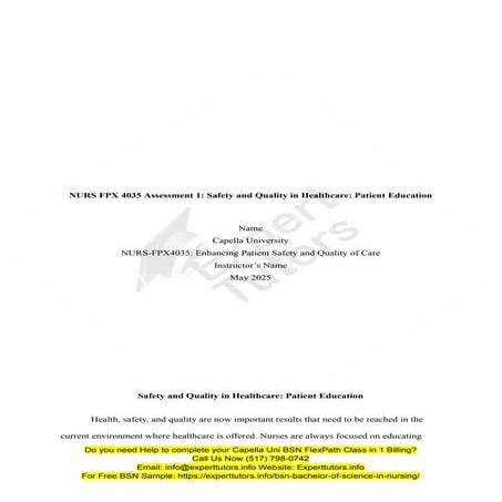 NURS FPX 4035 Assessment 1_ Safety and Quality in Healthcare_ Patient ...