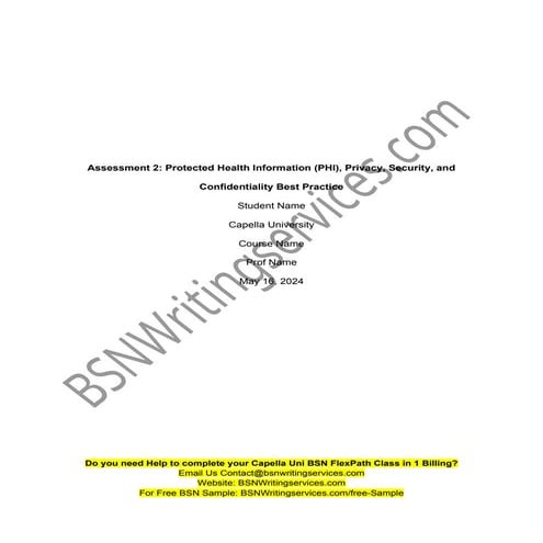 NURS FPX 4040 assessment 2 protected health information phi privacy security and confidentiality ...