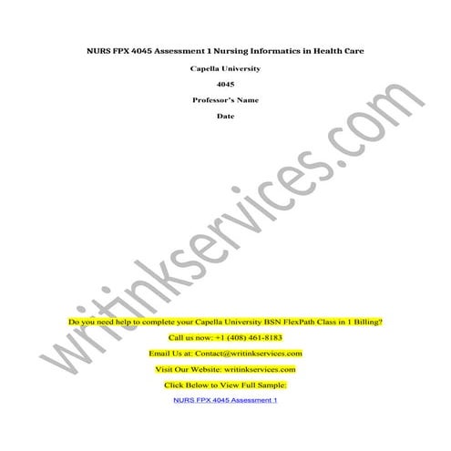 NURS FPX 4045 Assessment 1 Nursing Informatics in Health Care | PDF