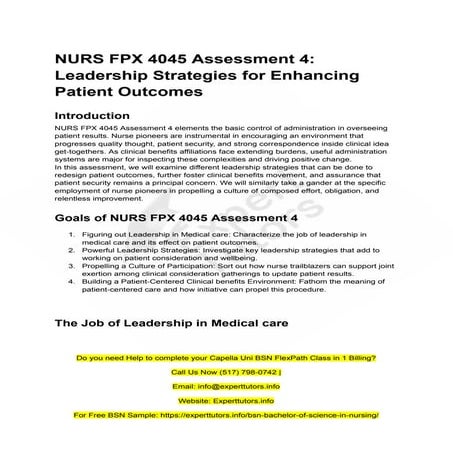 NURS FPX 4045 Assessment 4_ Leadership Strategies for Enhancing Patient ...