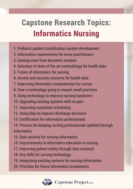 50 Eye-Catchy Nursing Informatics Capstone Project Ideas | PDF