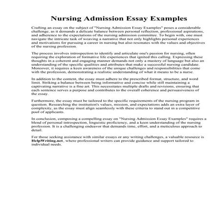 Nursing Admission Essay Examples | PDF