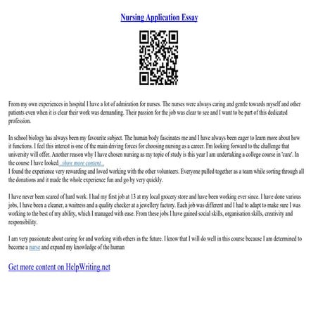Nursing Admission Essay Examples | PDF