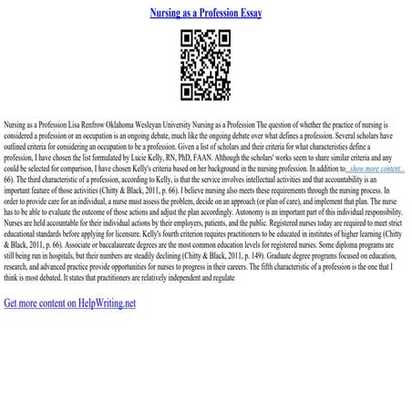 Nursing As A Profession Essay Ppt