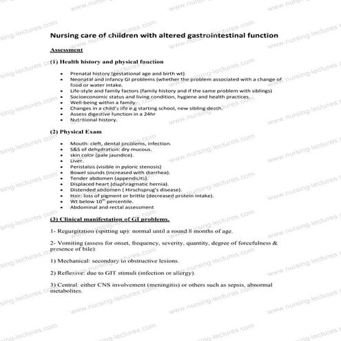 Nursing care of children with altered gastrointestinal function ...