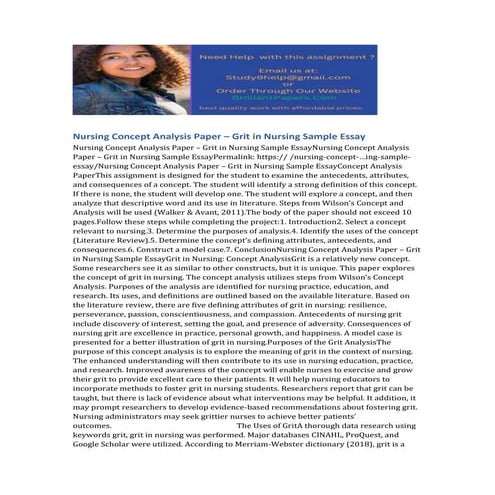 Nursing Concept Analysis Paper Grit in Nursing Sample Essay.docx