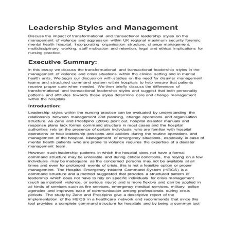 Nursing essay on leadership (example) | DOCX