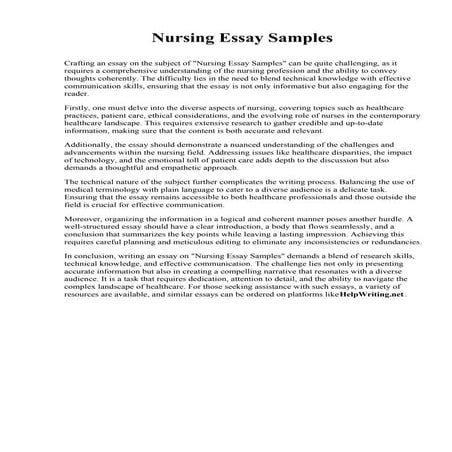 Nursing Essay Samples. Wayne Community College | PDF