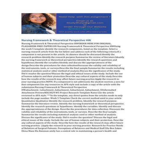 Nursing Framework Theoretical Perspective HW.docx