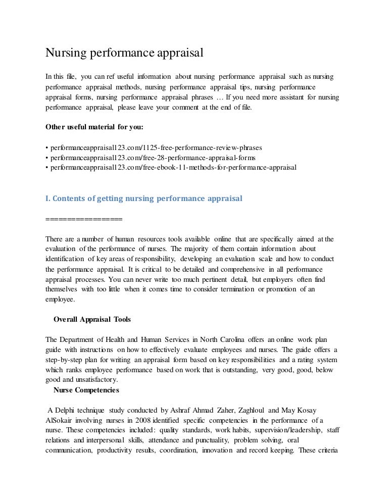 Nursing performance appraisal