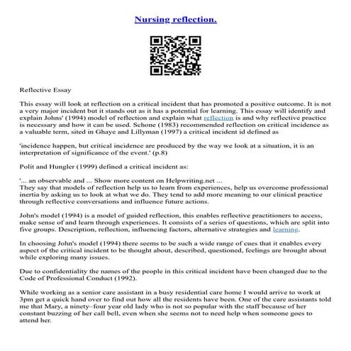 Nursing Reflection. | PDF