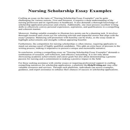 Nursing Scholarship Essay Examples. Cairn University | PDF