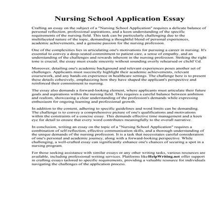 Nursing School Application Essay. Essay For Nursing School Admission ...