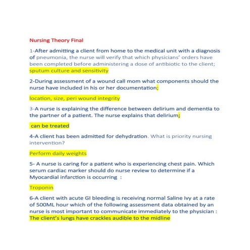 Nursing Theory3 FInal EXAM-Notes Practical Nursing | PDF