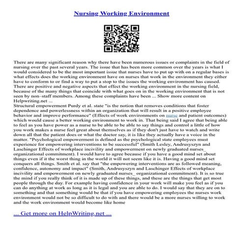 Nursing Working Environment | PDF