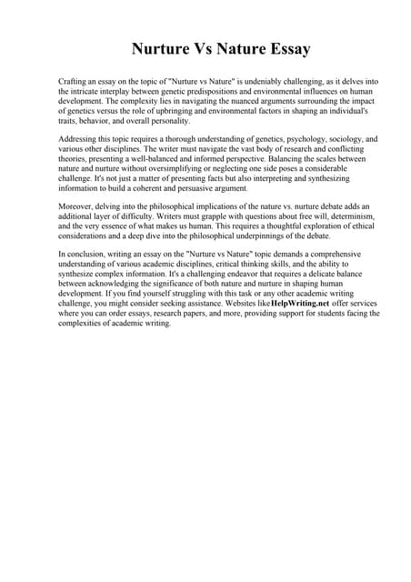 Nature Vs Nurture Essay Topics. Miles College | PDF | Genetics | Science