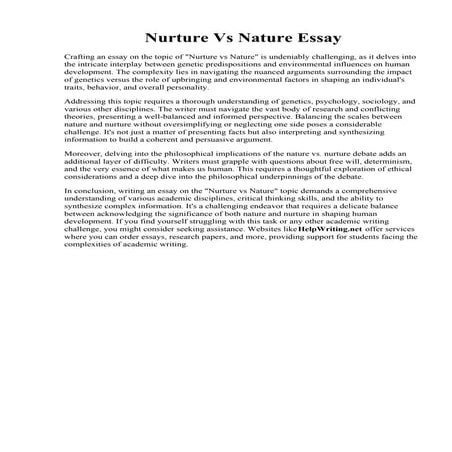 Nurture Vs Nature Essay. What is nature versus nurture argument essay ...