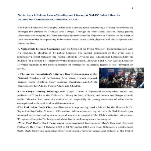 Nurturing a Life-Long Love of Reading and Literacy at NALIS’ Public ...