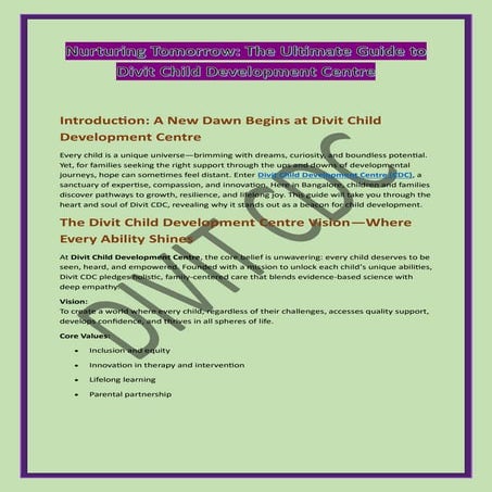 Nurturing Tomorrow for brighter future with DIVIT CDC | PDF