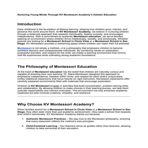 Nurturing Young Minds Through KV Montessori Academy’s Holistic ...