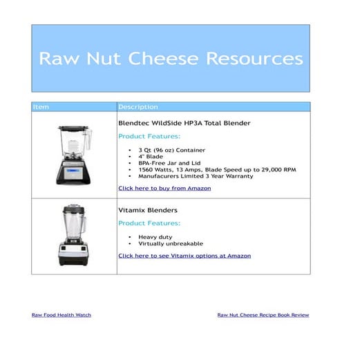 Raw Nut Cheese Resource List | PDF