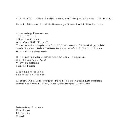 Nutr 100 Diet Analysis Project Template Parts I Ii And Iiipdocx