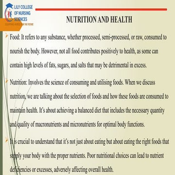NUTRITION AND HEALTH.pptx slides topic nutrition and Dietetics | PPTX