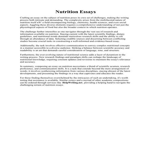 Nutrition Essays. Nutrition Assignment Free Essay Example | PDF