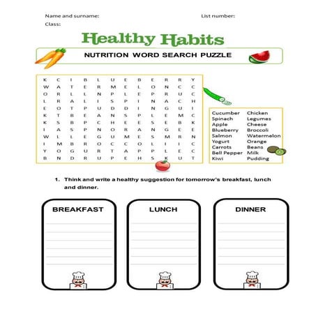 Nutrition word search puzzle 2 | PDF