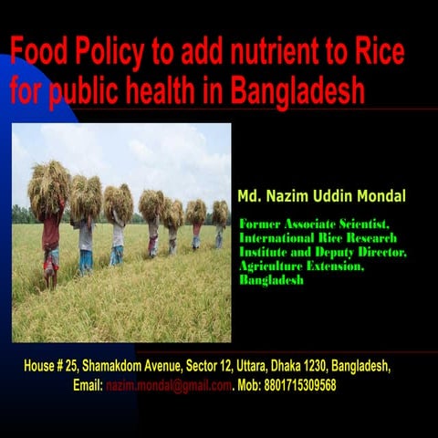 Food Policy to add Nutrition to rice for public health in Bangladesh | PPT