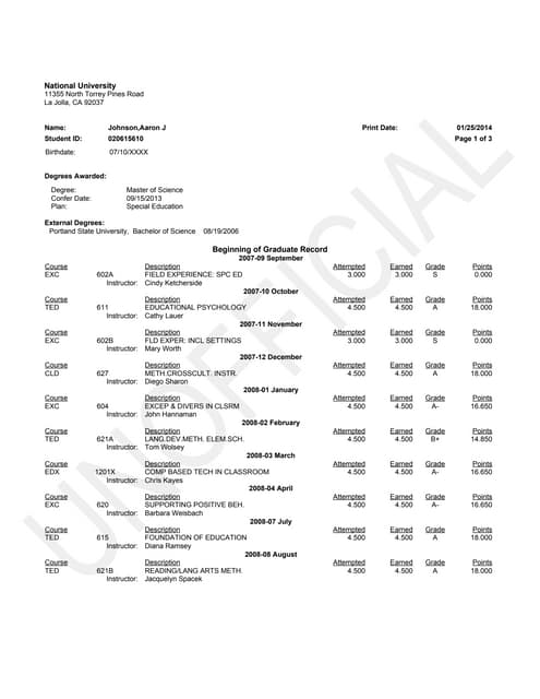 Bicol University Transcript of Records