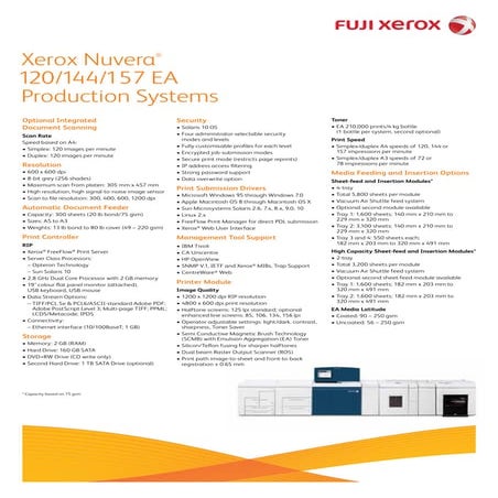 Xerox Nuvera® 120/144/157 EA Production Systems Specifications | PDF