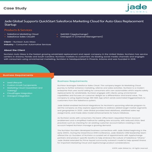 Jade Global Supports QuickStart Salesforce Marketing Cloud for Auto ...