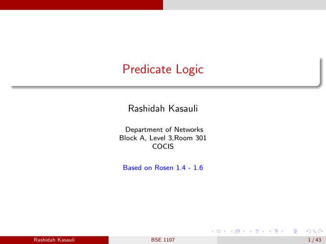 Discrete Math Lecture 02: First Order Logic | PPT