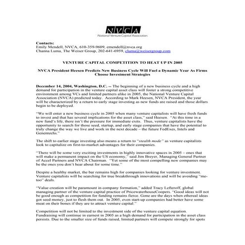 NVCA’s Predictions for 2005 | PDF