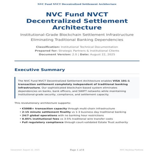 NVC Fund Bank- NVCT Decentralized Settlement Architecture | PDF