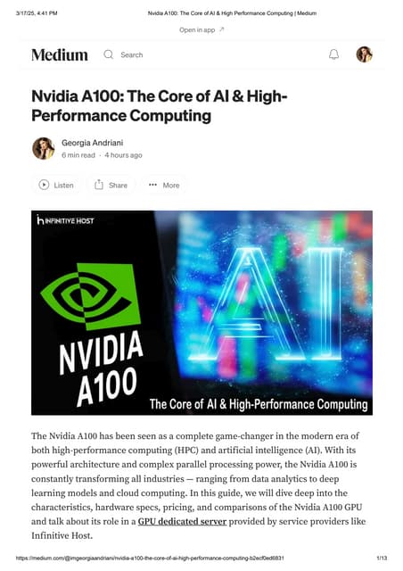 NVIDIA A100 for Deep Learning and Artificial Intelligence | PDF
