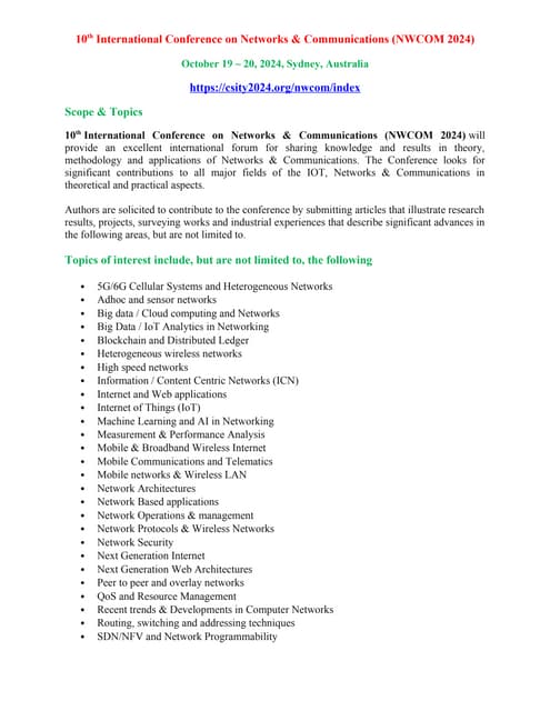 5th International Conference on Networks & IOT (NeTIOT 2024) | PDF