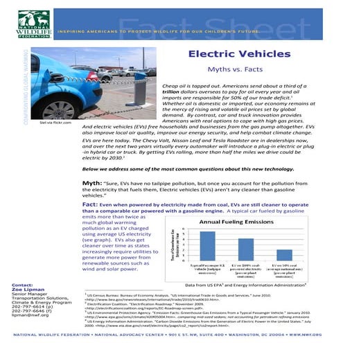 Electric Vehicles Myths vs. Facts - National Wildlife Federation | PDF