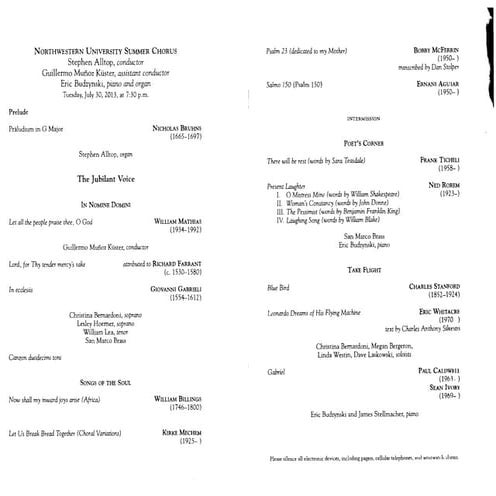 Northwestern University Summer Choir 2013 Progam | PPT