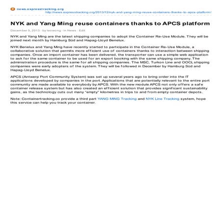 Nyk and yang ming reuse containers thanks to apcs platform | PDF ...