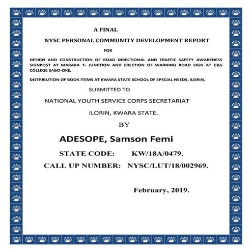 National youth Service Corps (NYSC) Community Development Projects Executed by Samson Femi ...