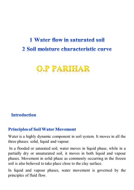 SOIL WATER- SATURATED AND UNSATURATED FLOW | PPTX