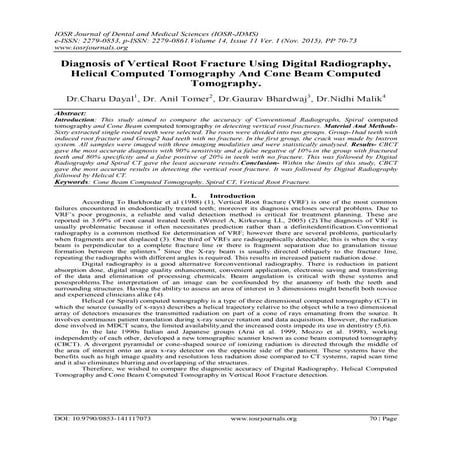 Diagnosis of Vertical Root Fracture Using Digital Radiography, Helical Computed Tomography And ...