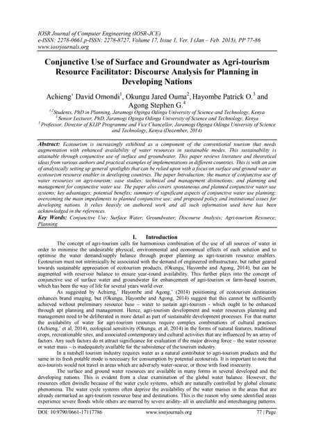 Sustainable Water Management by Conjunctive use of Ground and Surface ...